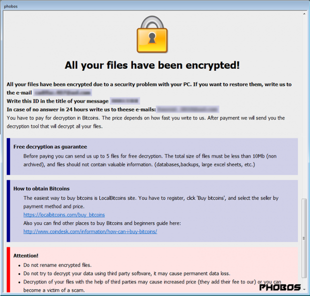 Phobos ransomware decryptor and virus removal - MySpyBot