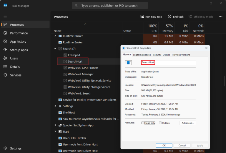 SearchHost.exe High CPU and Memory Usage on Windows 11 - MySpyBot